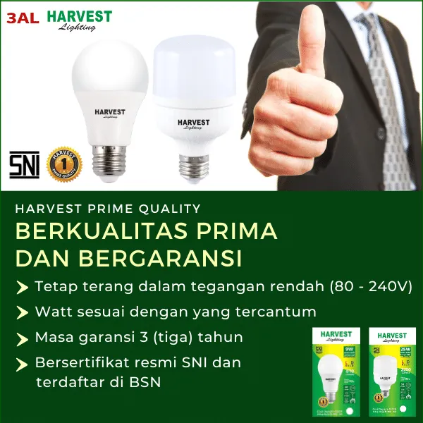 9W PAKET ISI 9 Bohlam Lampu A Bulb HARVEST LIGHTING LED 9 Watt GARANSI ORIGINAL BERGARANSI RESMI ...