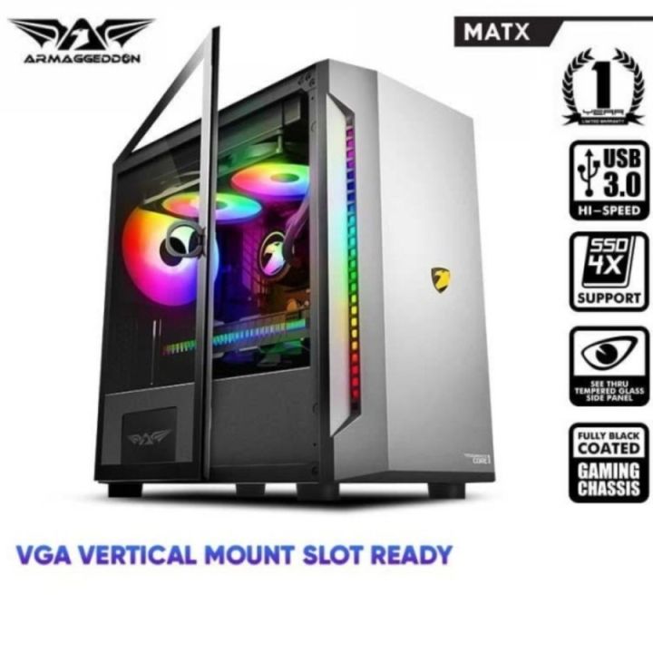 Armaggeddon Tessaraxx Core 1 MATX Gaming PC Case RGB Lightning Effect ...