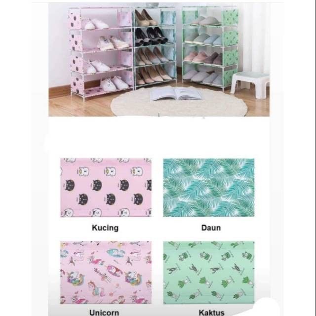 Rak Sepatu Sendal 5 Susun Portable Rangka Besi Motif & Polos | Lazada ...