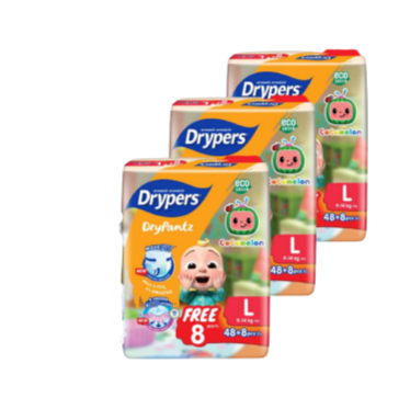 DRYPERS DRYPANTZ L 48S+8S X 3 PACKS COCOMELON LIMITED EDITION BOX | Lazada