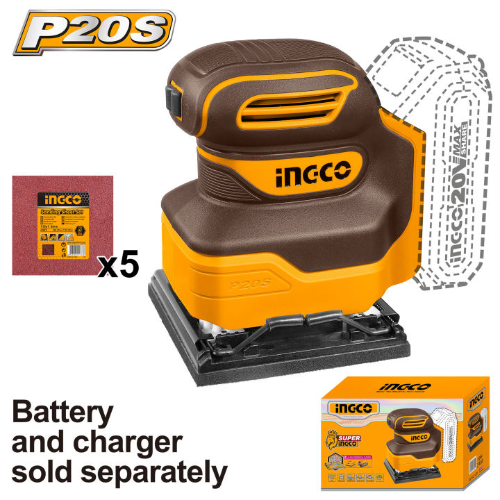 INGCO 20V Li-Ion Wood Sheet Sander with Sanding Sheet for Wood Working ...