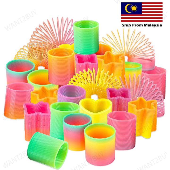🇲🇾 🔥 Mini Medium Rainbow Magic Spring Toy Assortment Plastic Coil Spring Toy Bright Colors and ...