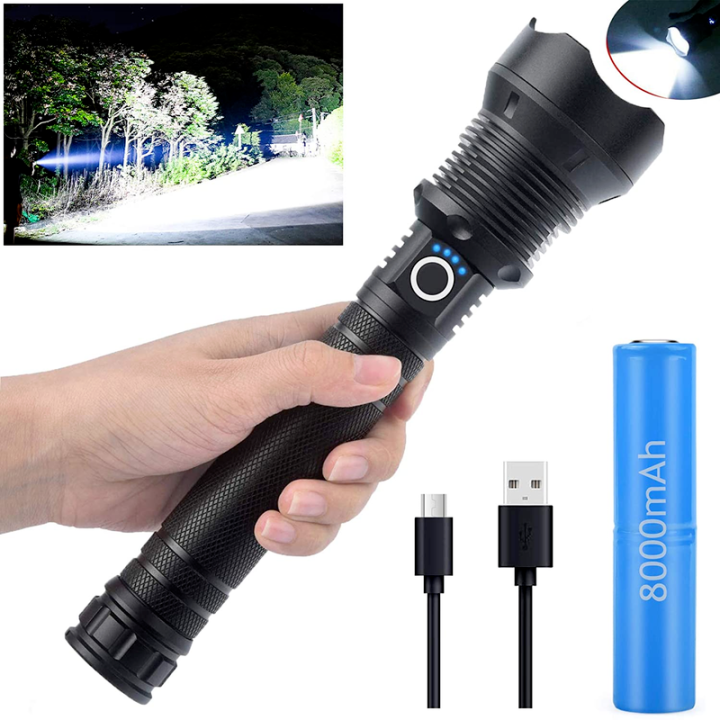 【COOL】 90000 Lumens Powerful Led Flashlights Rechargeable Zoom Tactical ...