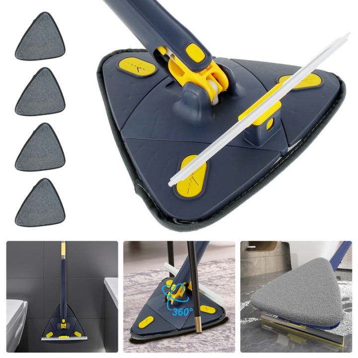 Triangle Microfiber Mop 360° Rotatable Adjustable Cleaning Mop with 4 ...