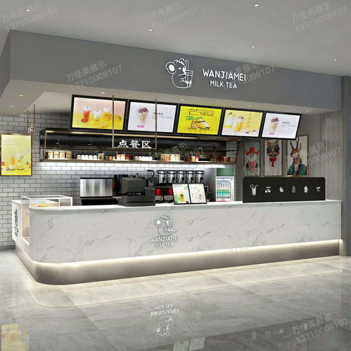 Milk tea shop bar cashier bar cabinet integrated simple modern corner ...