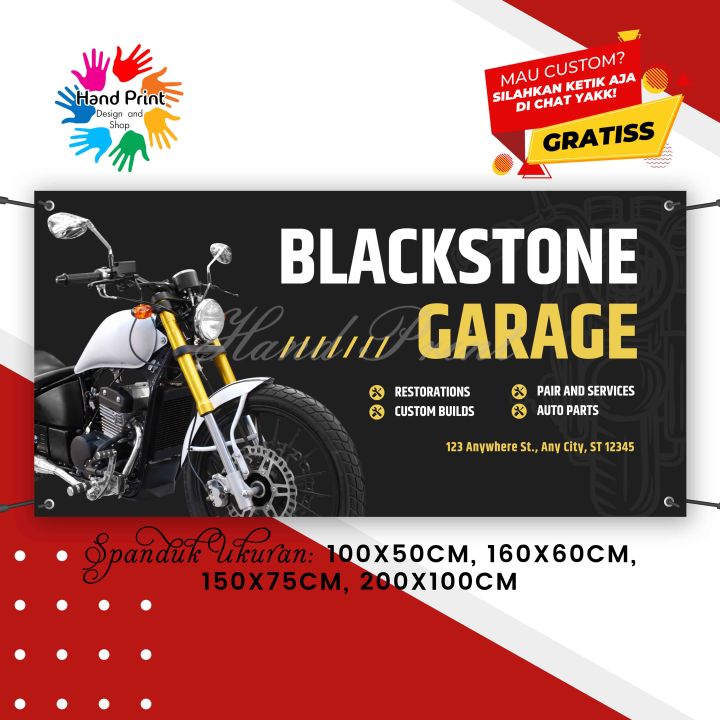 Cetak Spanduk Banner Bengkel Motor Garage Hitam MMT Spanduk Custom ...