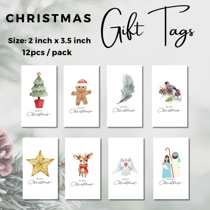 12 Pcs Minimalist Christmas Tag | Gift Tags | 2 x 3.5 inches White ...