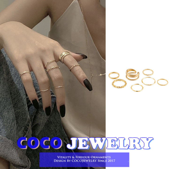 COCOJEWELRY 7pcs/set Korean Ins Simple Glossy Rings for Women Girls Fashion Hip Hop Trend Index ...