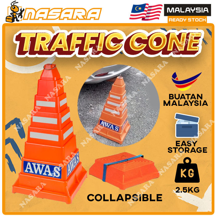 Nasara 670mm / 67cm Awas Collapsible PE Reflective Traffic Safety Cone ...