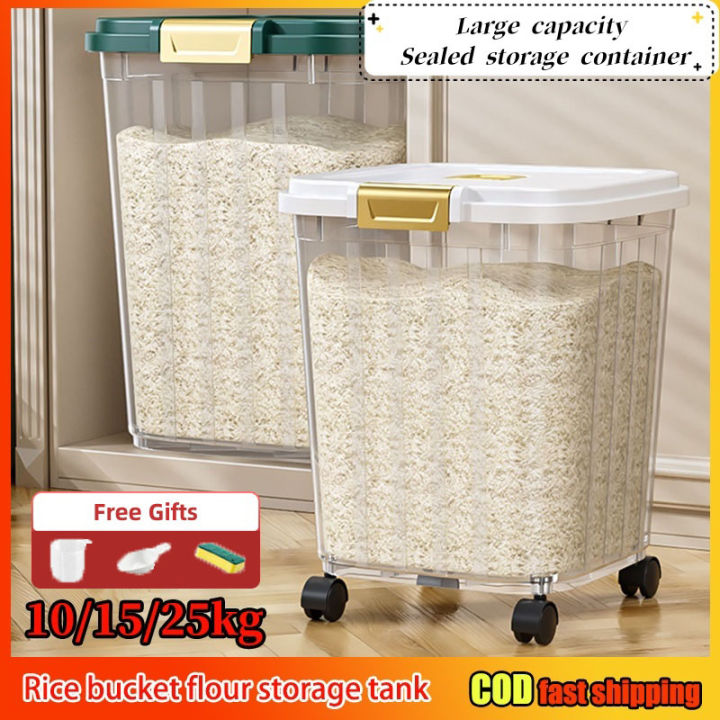 25kg Transparent rice dispenser Kitchen rice bucket Grain storage Rice ...