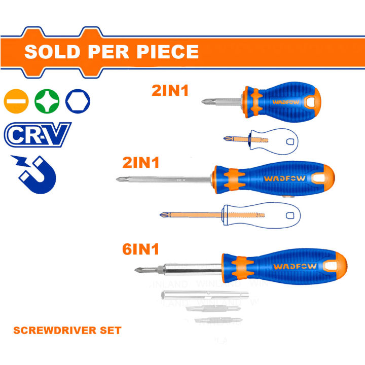 WADFOW 2 IN 1 / 6 IN 1 Interchangeable Multi-Purpose Screwdriver Set ...