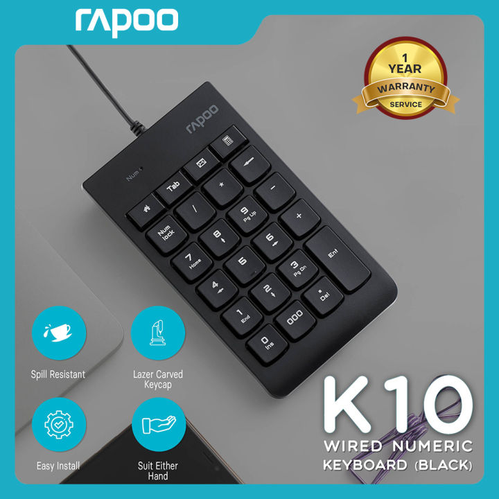 Rapoo K10 Laser Carved Keycap Wired Numeric Keyboard For Mobile Pc ...