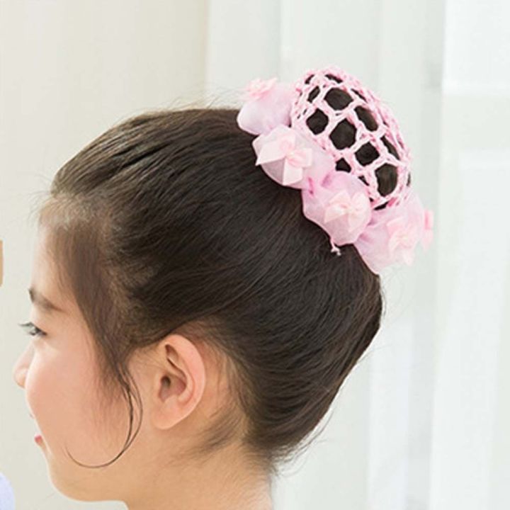 GGW Crystal Flower Mesh Hair Net Sequin Bow Ballet Bun Snood Invisible ...