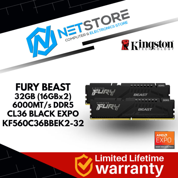 Kingston fury beast 32GB 6000mt/s DDR5 cl36 (kit of 2) Black Expo-KF560C36BBEK2-32 | Lazada PH