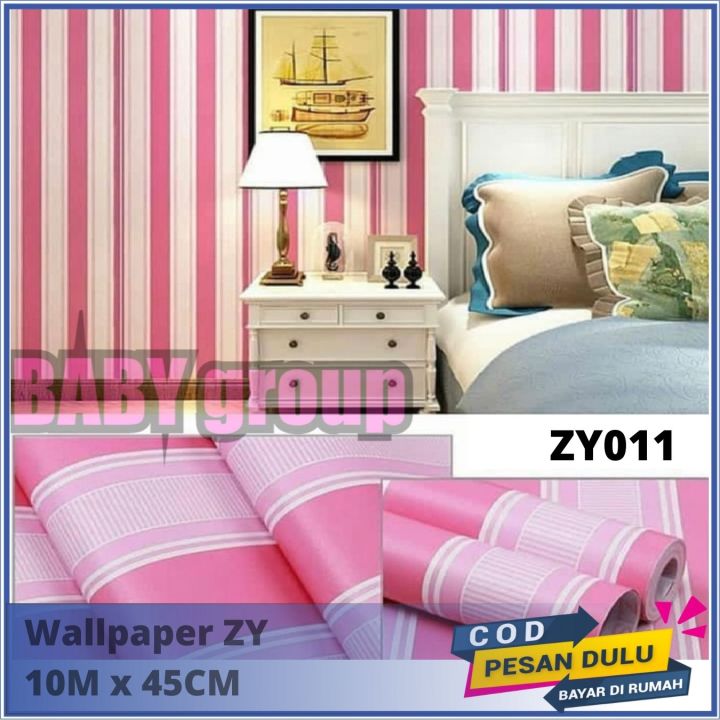 Wallpaper Motif Dan Karakter Premium Higth Quality stiker dinding Size 45cm X 10M Salur Pink ...