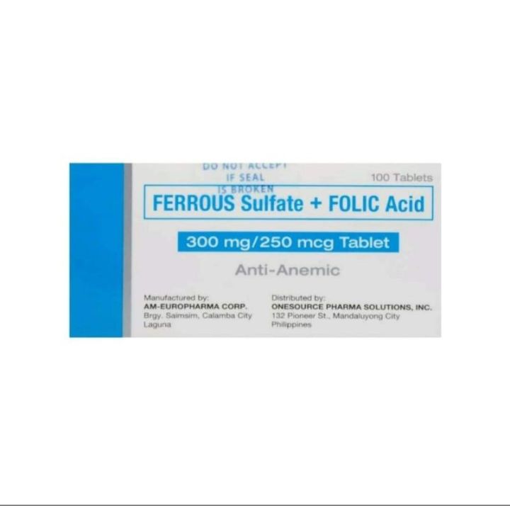 Ferrous Sulfate with Folic Acid 300 mg/ 250 mg 100 Tablets | Lazada PH