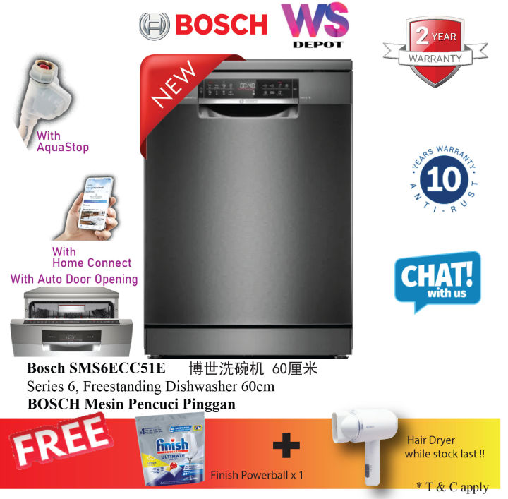 Bosch SMS6ECC51E Series 6 Freestanding Dishwasher 60cm Black Inox ...