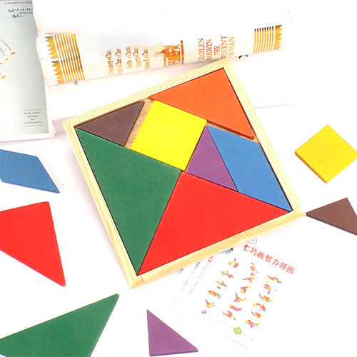 Den Den Wooden Triangle Solid Jingsaw Puzzle Square 7 Pieces Tangram ...