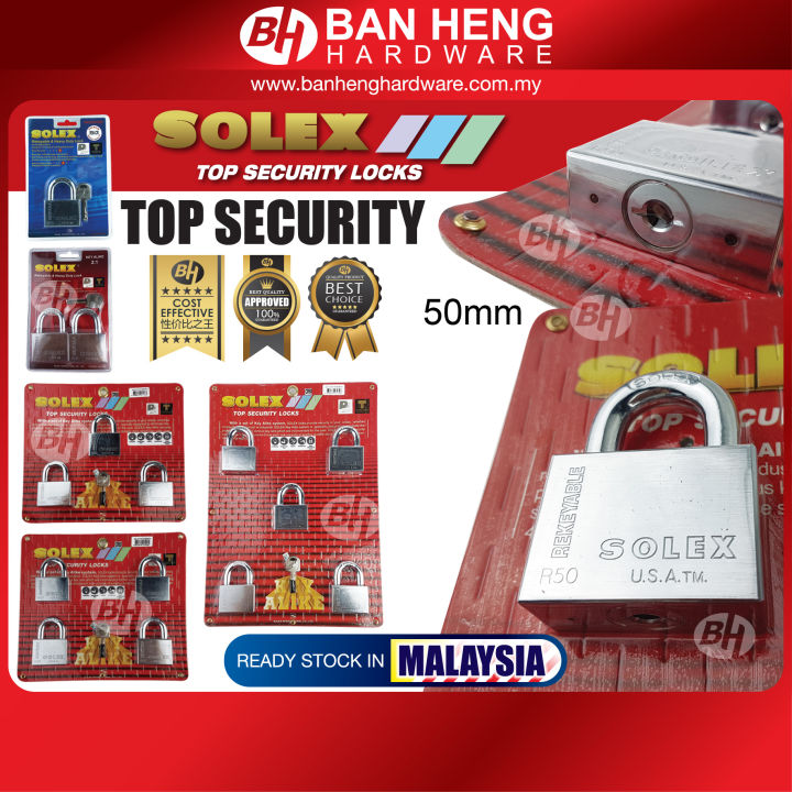[100% ORIGINAL] SOLEX HEAVY DUTY REKEYABLE PADLOCK 50MM | Lazada