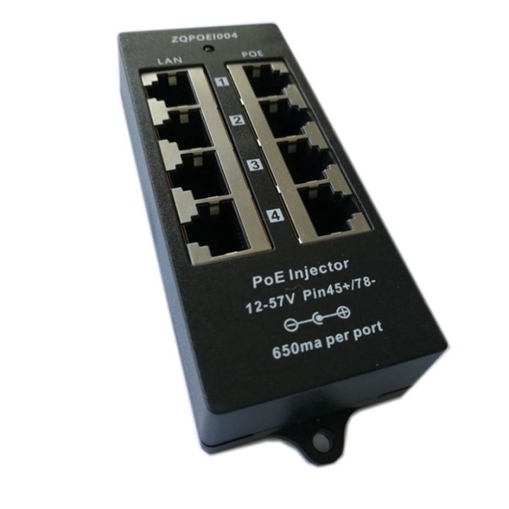 PoE Injector 4 Port Gigabit for 48V Midspan Mode A Operation Power over ...