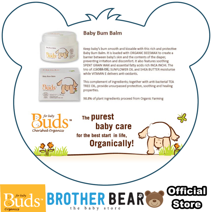 Buds Cherished Organics Baby Bum Balm 50ml|BROTHER BEAR® | Lazada