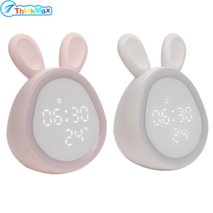 Cute Rabbit Alarm Clock Rechargeable Adjustable Brightness Led Luminous ...