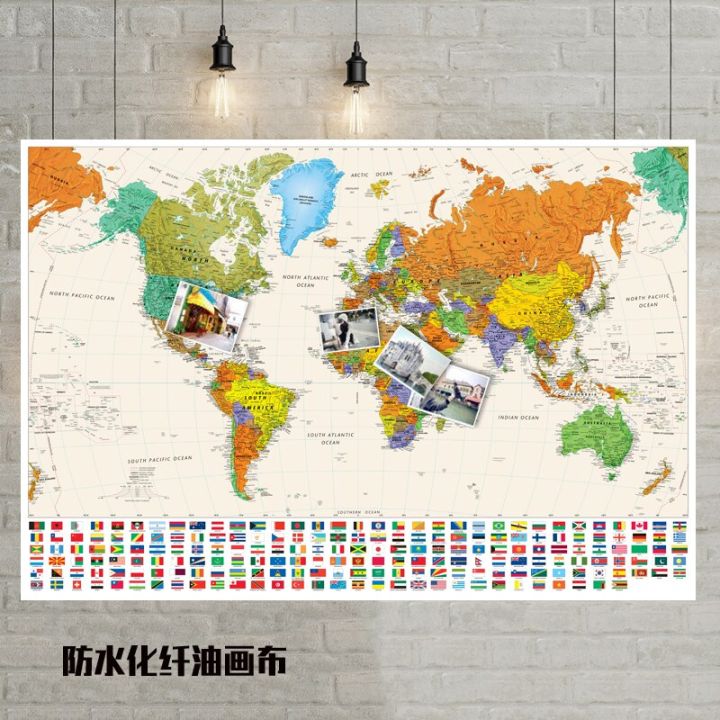Color World Map with Flag Poster Size Wall Decoration World Big Map ...