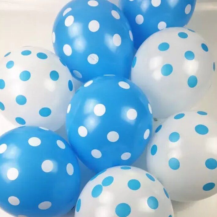 10Pcs Balon Latex Polkadot Biru Putih / Balon Polkadot / Balon Ulang ...