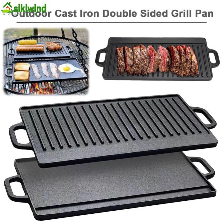 Cast Iron Griddle Plate Double Sided Grill Pan Grill Plate for Steaks ...