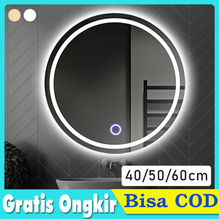 Cermin Rias Led Bulat Dinding Kaca Make Up Aesthetic Dengan Sentuh ...