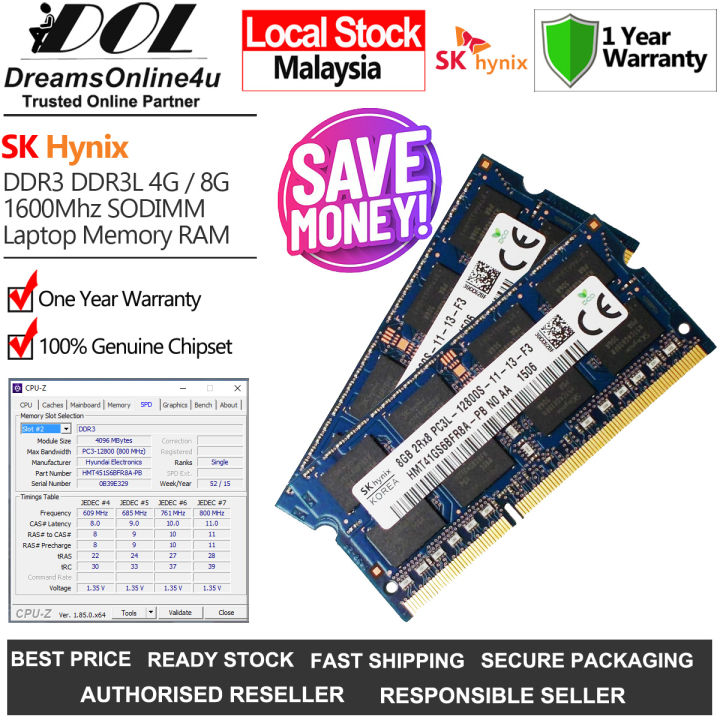 SK Hynix 4GB 8GB DDR3 DDR3L PC3-12800 PC3L-12800 1600Mhz 1.5V 1.35V 204Pin SODIMM Laptop Memory ...