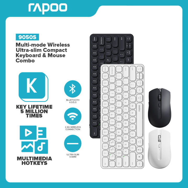 Rapoo 9050S Multi - Mode Wireless Optical Mouse & Keyboard 78 Key ...