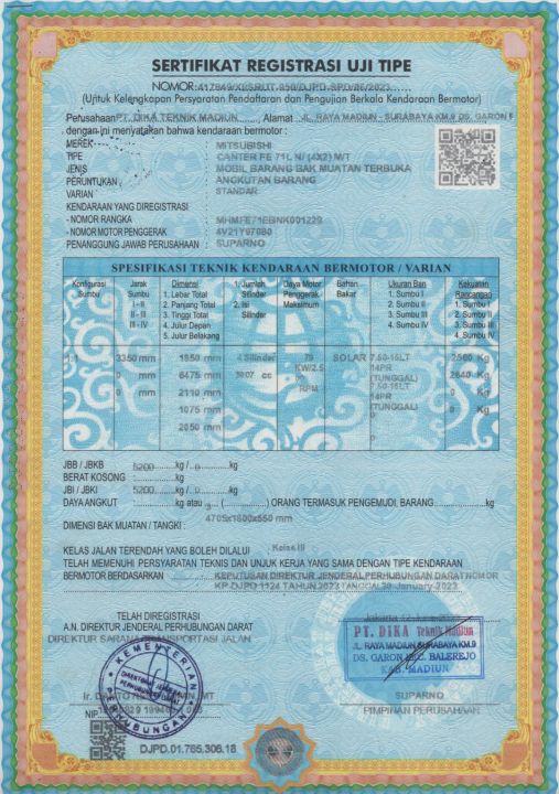 SRUT Sertifikat Registrasi Uji Tipe Karoseri Dika | Lazada Indonesia