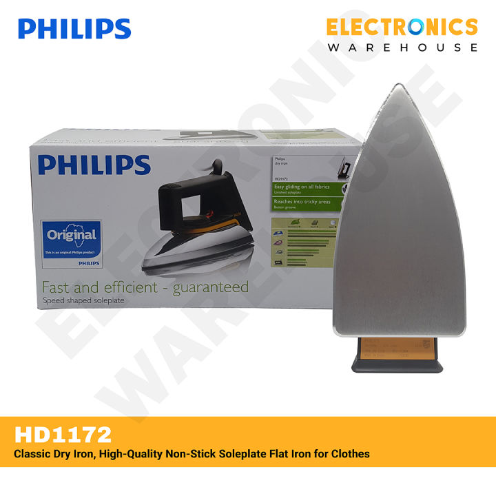 Philips HD1172 Classic Dry Iron, High-Quality Non-Stick Soleplate Flat ...