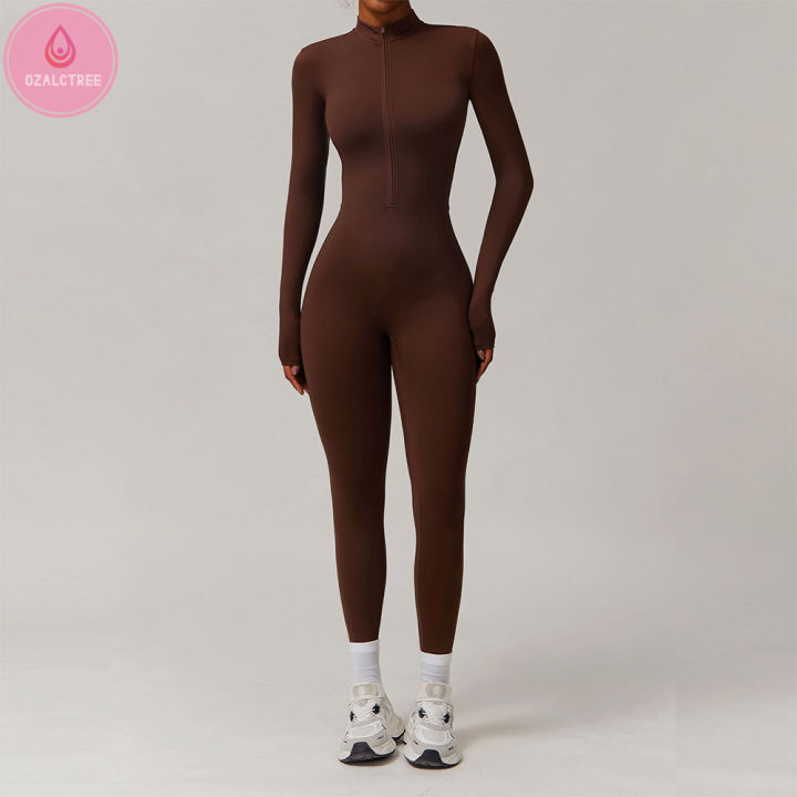 OzalCtree Yoga Boilersuit Winter Long Sleeved Women's Sportswear Gym Zipper Jumpsuits Workout ...