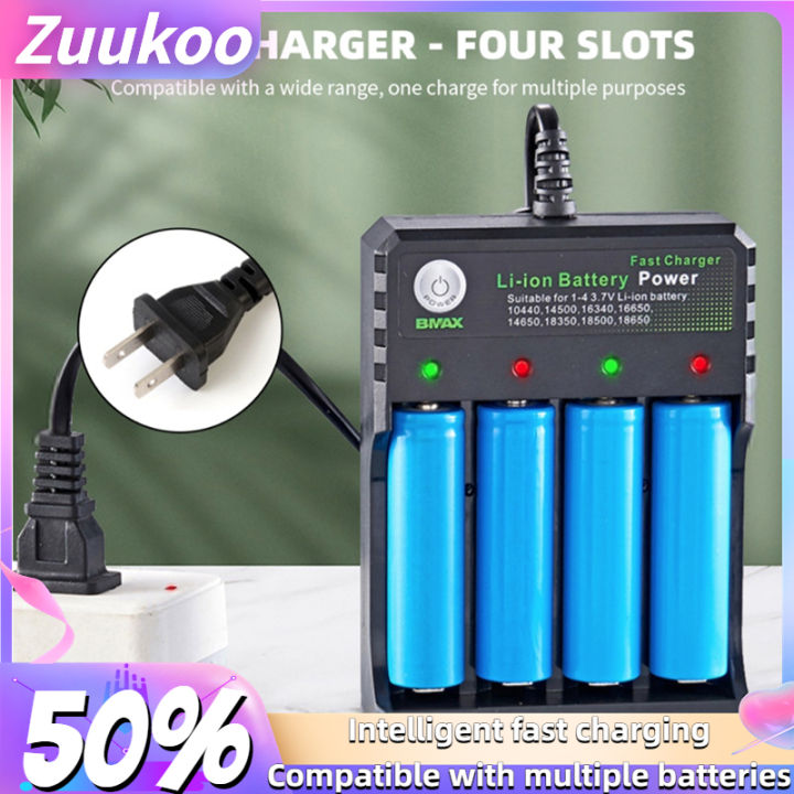 Zuukoo 18650 Battery Charger 4 Bay 4.2V for Rechargeable Batteries 3.7V Li-ion 18650 Red/Green ...