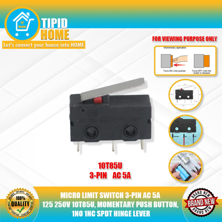 MICRO LIMIT SWITCH 3-PIN AC 5A 125 250V 10T85U, MOMENTARY PUSH BUTTON ...