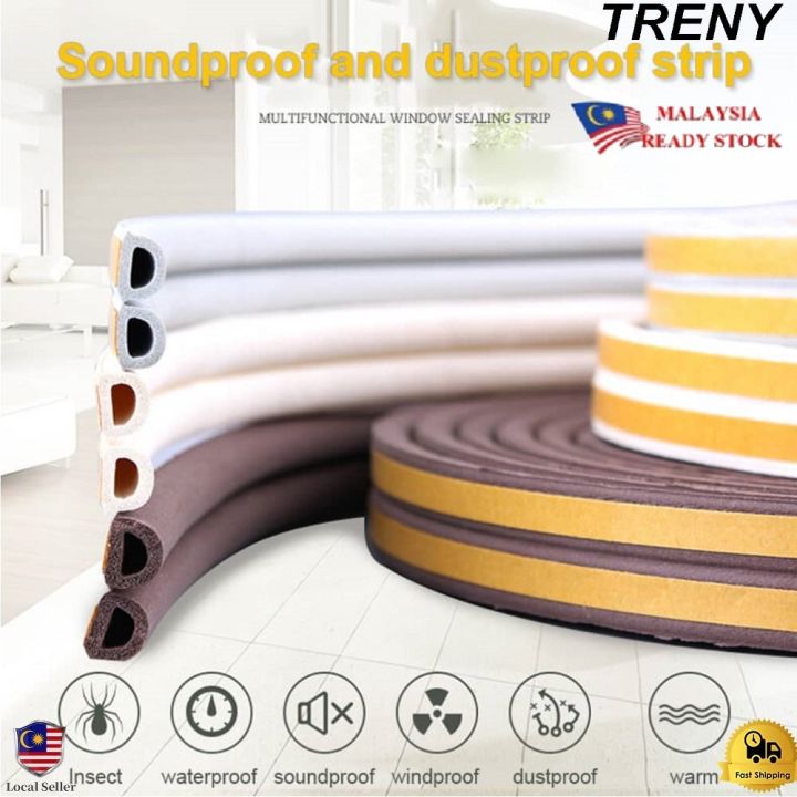 TRENY 5M/10M High Quality Self Adhesive D Type Doors Window Foam Seal Strip Soundproofing Anti ...