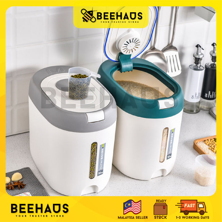 Beehaus Rice Grain Bucket Storage With Cup | Rice Storage Box 5kg 10kg ...