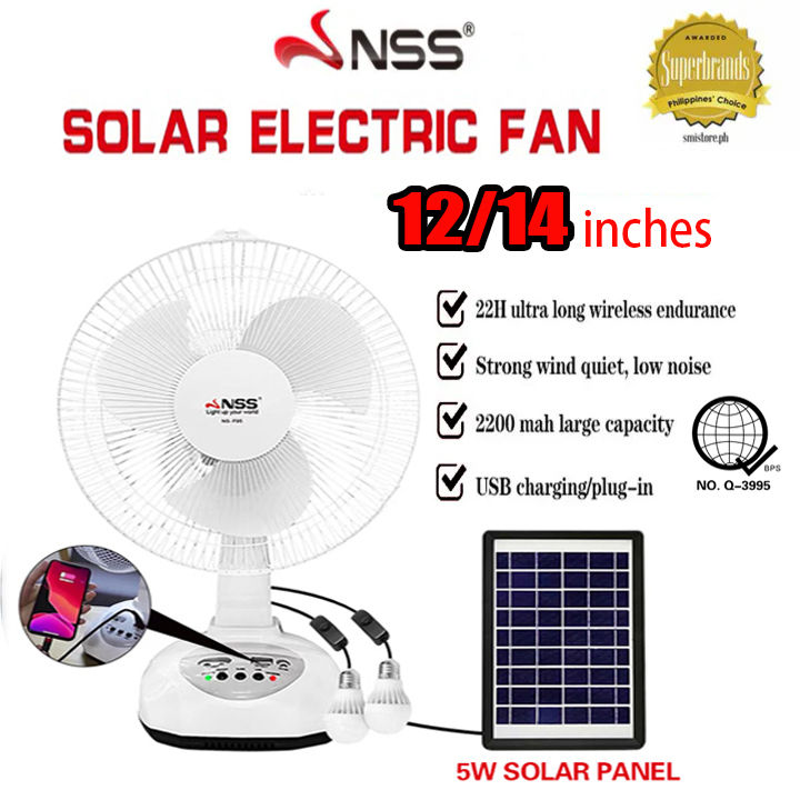 NSS Solar Fan Rechargeable Solar Fan 12 inch Desk Fan with LED Light ...