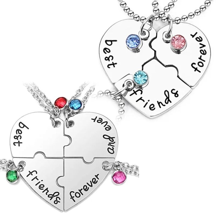 Best Friends Necklace 3/4 Piece set Heart Shaped Puzzle Pendants Women ...