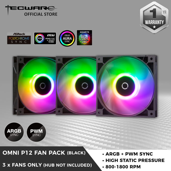 Tecware Omni P12 / P14 Fan Packs, 4pin PWM + 3pin ARGB, 1800 RPM, PWM ...