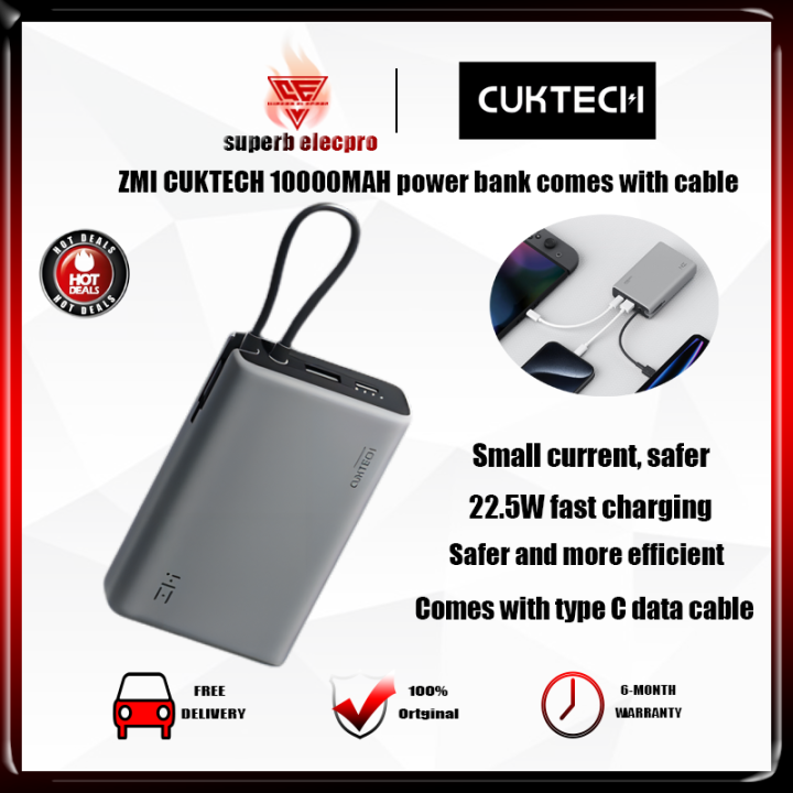 ZMI Powerbank P17, 10000 mAh backup battery, has a built-in cable, fast ...