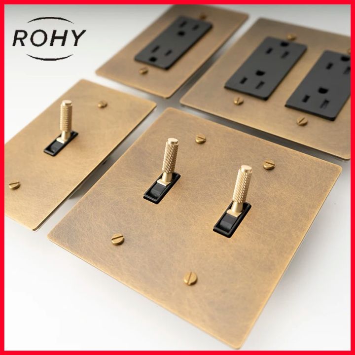 【HOT WALL SOCKET 565】 Retro Brass Panel American Standard UL Antique Brass Knurled Toggle 3way ...