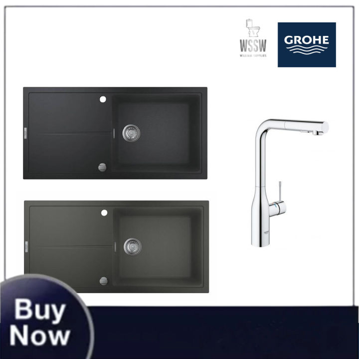 GROHE K400 COMPOSITE SINK WITH DRAINER 60-C10 (2 COLOURS) + GROHE ...