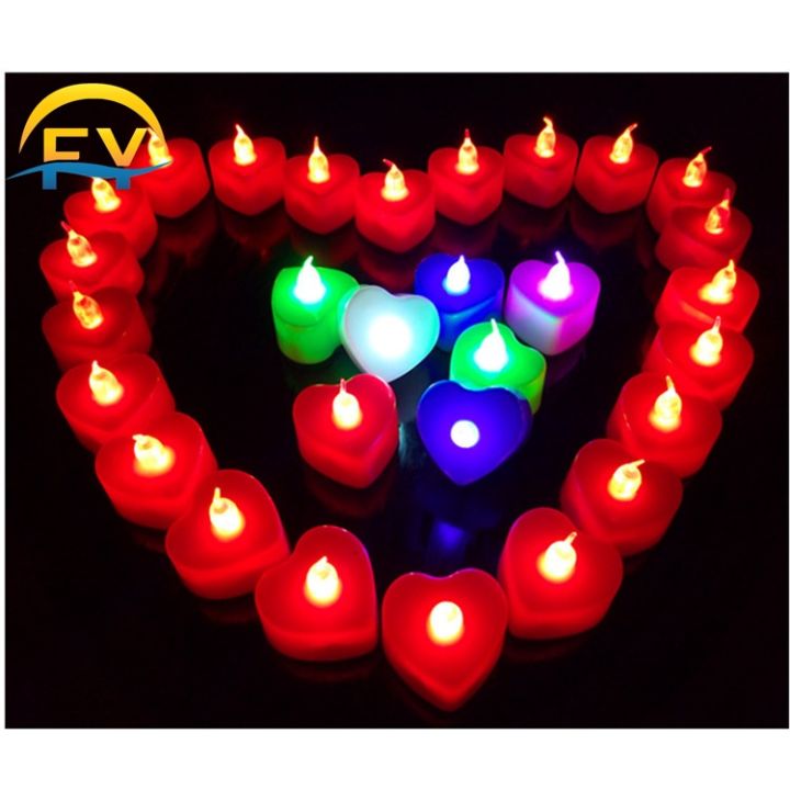 FY Love Heart Shape Flameless Candle LED Electric Candles Lamp Cahaya ...