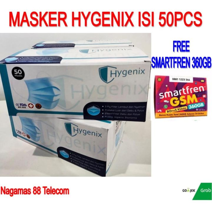 MASKER HYGENIX EARLOOP 3 PLY 1BOX ISI 50PCS FACE MASK FREE SMARTFREN ...
