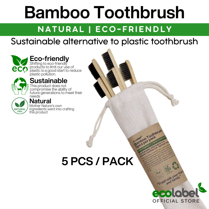 Eco-Friendly Bamboo Toothbrush 5pcs per pack 100% Biodegradable ...
