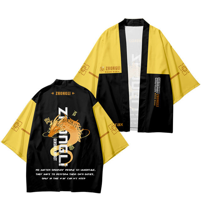 Genshin Impact Zhongli Yukata Men Women Cardigan Loose Blouse Haori Obi ...