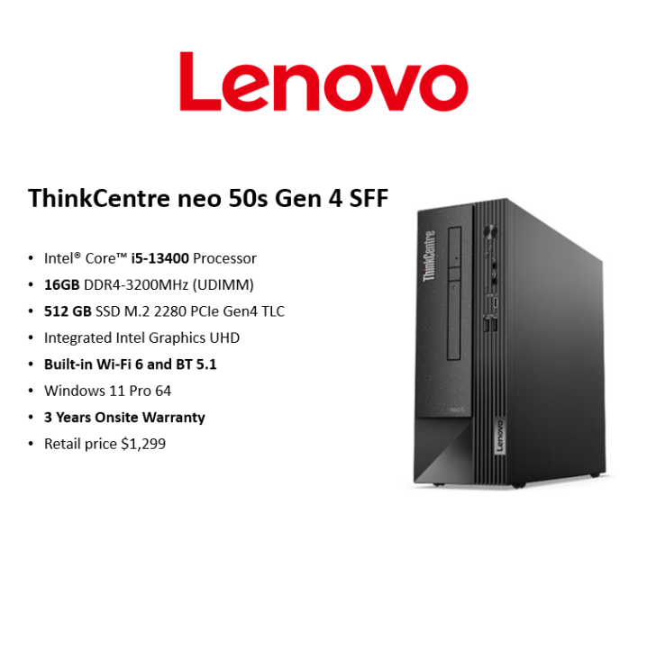 [Free upgrade 16GB RAM] Lenovo ThinkCentre Neo 50s Gen 4 Desktop| Intel i5-13400 | 16/32GB RAM ...